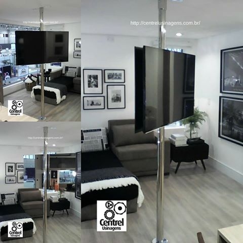 Suporte TV Inox Polido Piso ao Teto 3mts