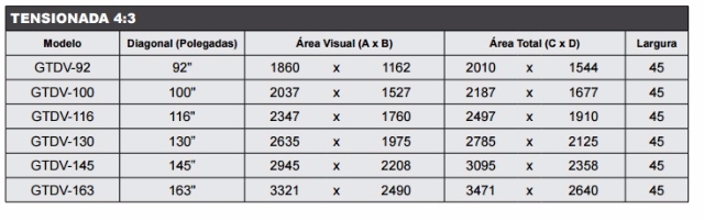 Tela Projeção Fixa Desmontável 4:3 GTDV-163 Gaia