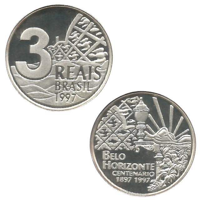 3 REAIS 1997 PRATA - CENTENÁRIO DA CIDADE DE BELO HORIZONTE - C ...